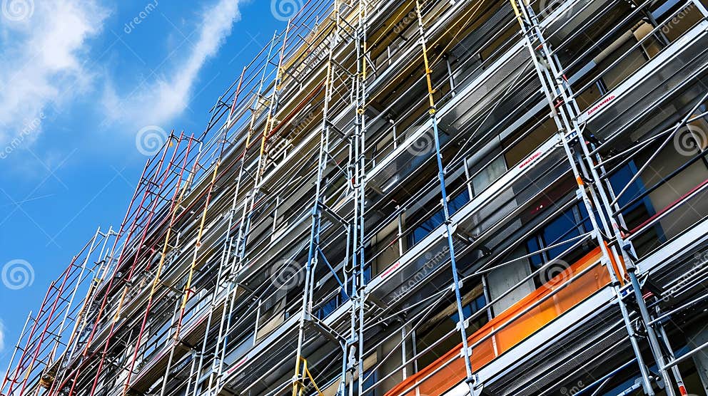 Modern Scaffolding Structure Against Blue Sky Stock Illustration ...