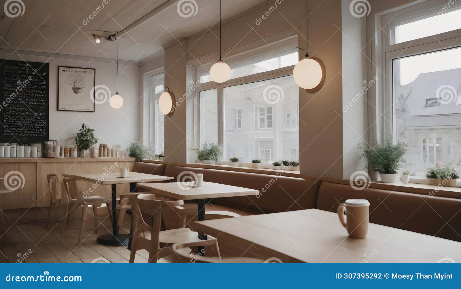 Modern Scandinavian Cafe Interior Design Stock Illustration ...
