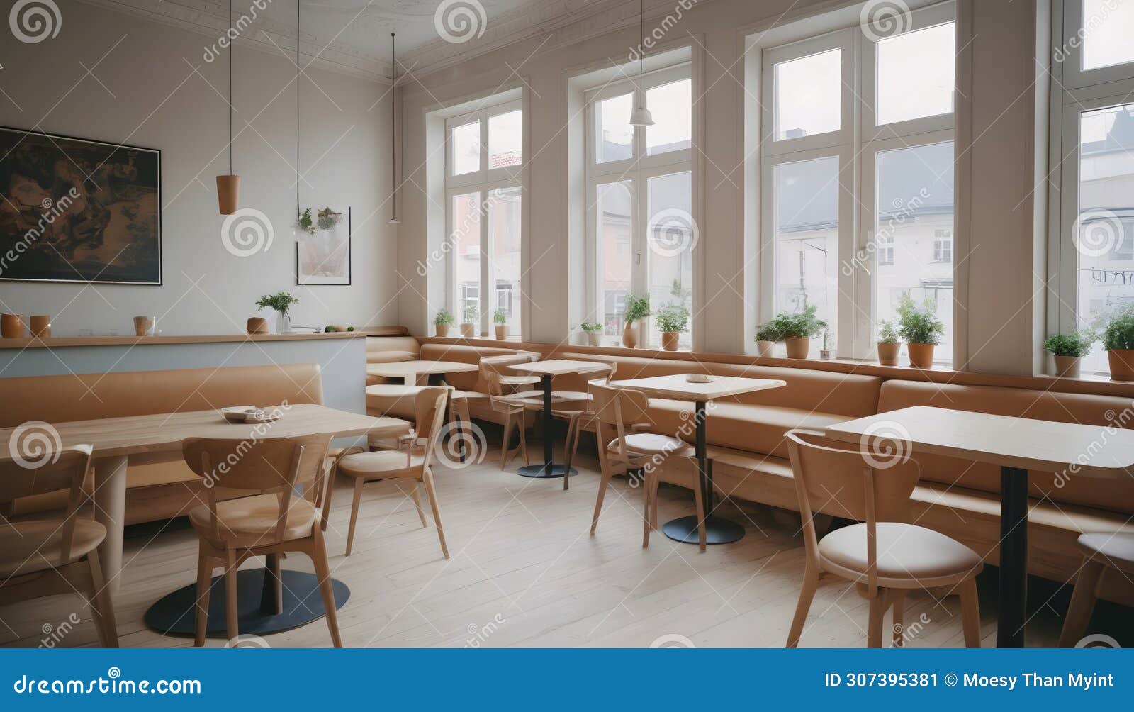 Modern Scandinavian Cafe Interior Design Stock Illustration ...