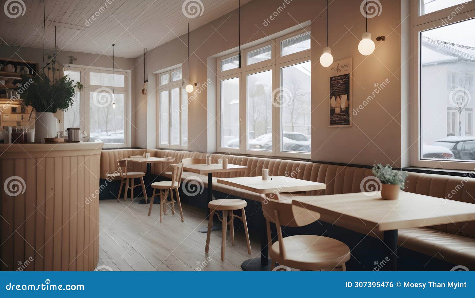 Modern Scandinavian Cafe Interior Design Stock Illustration ...