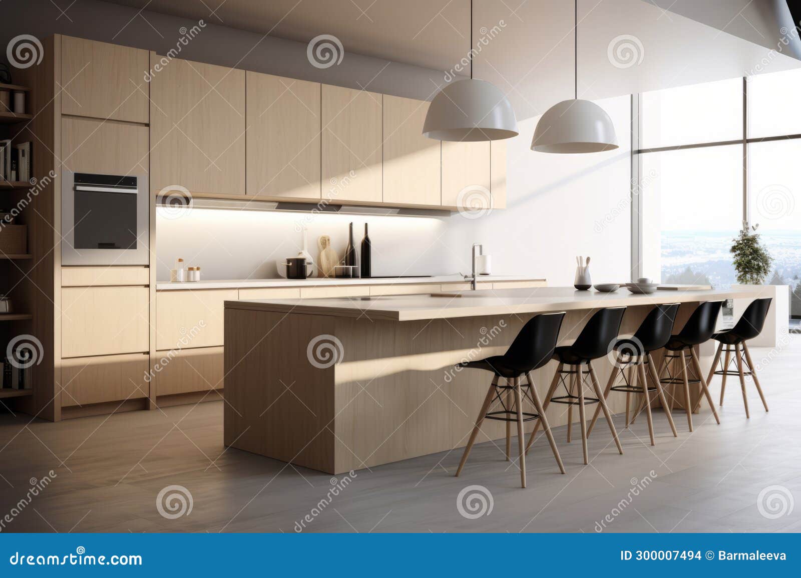 Modern Scandinavian Minimalist Interior Design of Kitchen with Island ...