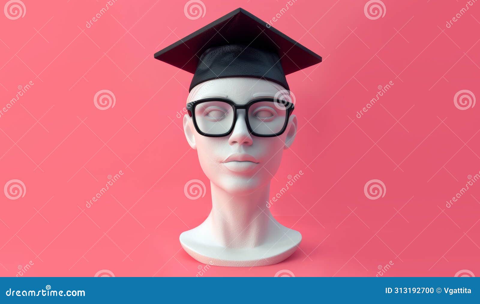 Modern Scholar Concept: Abstract Clay Head with Graduation Cap on Pink ...