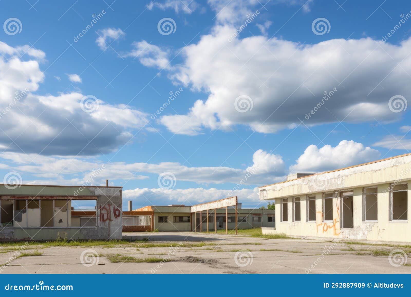 Modern School Building beside a Crumbling, Outdated One Under a Bright ...