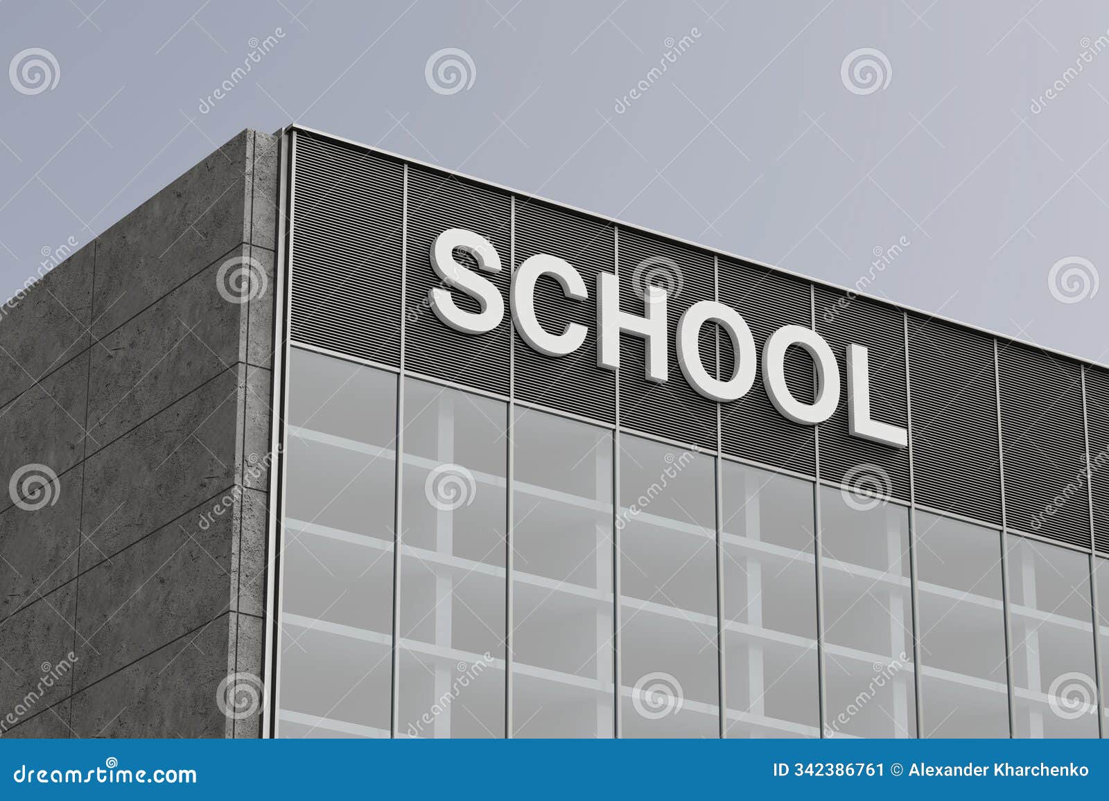Modern School Building with a Large SCHOOL Sign. 3d Rendering Stock ...
