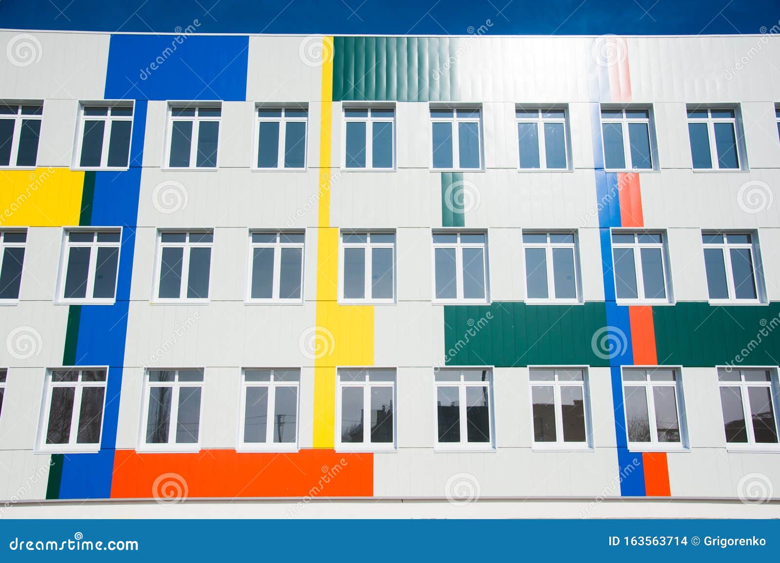 Modern school building stock photo. Image of primary - 163563714
