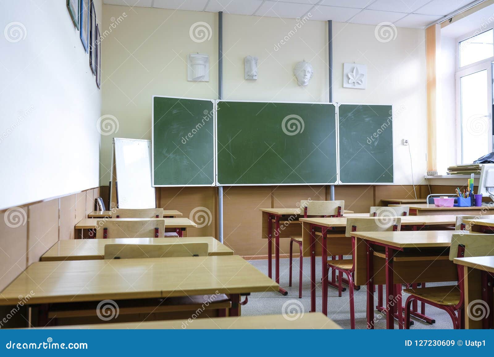 Modern school classroom stock image. Image of desk, education - 127230609