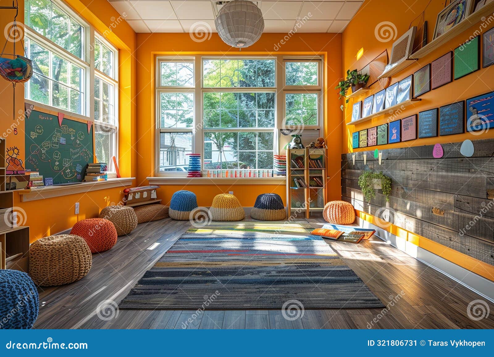 Modern School Classroom in Yellow Tones Stock Image - Image of cheerful ...
