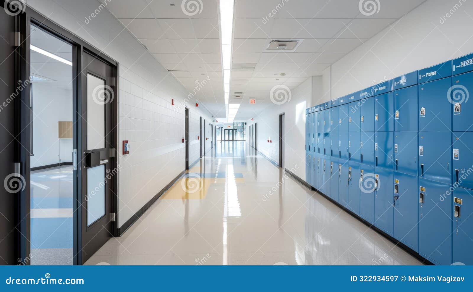 Modern School Corridor with Blue Lockers Generative AI Stock Image ...