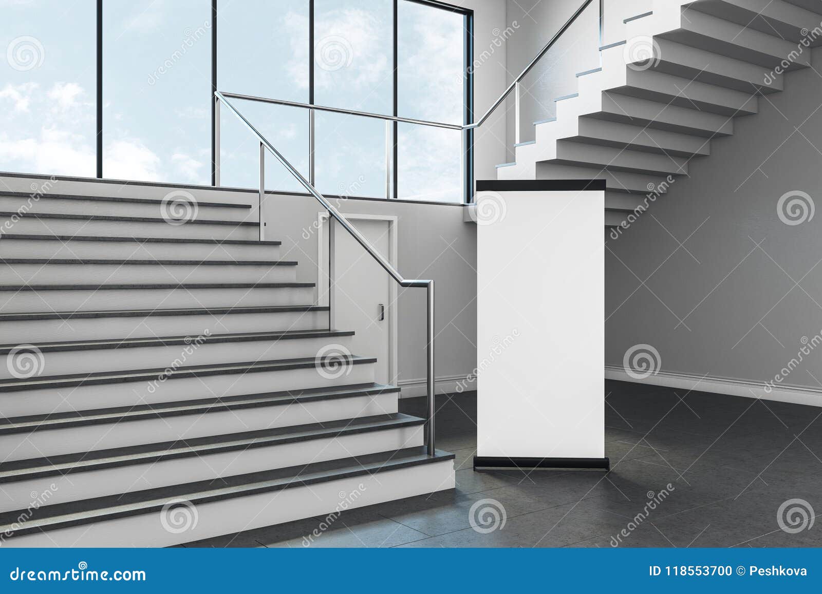 Modern School Corridor with Empty Stand Stock Illustration ...