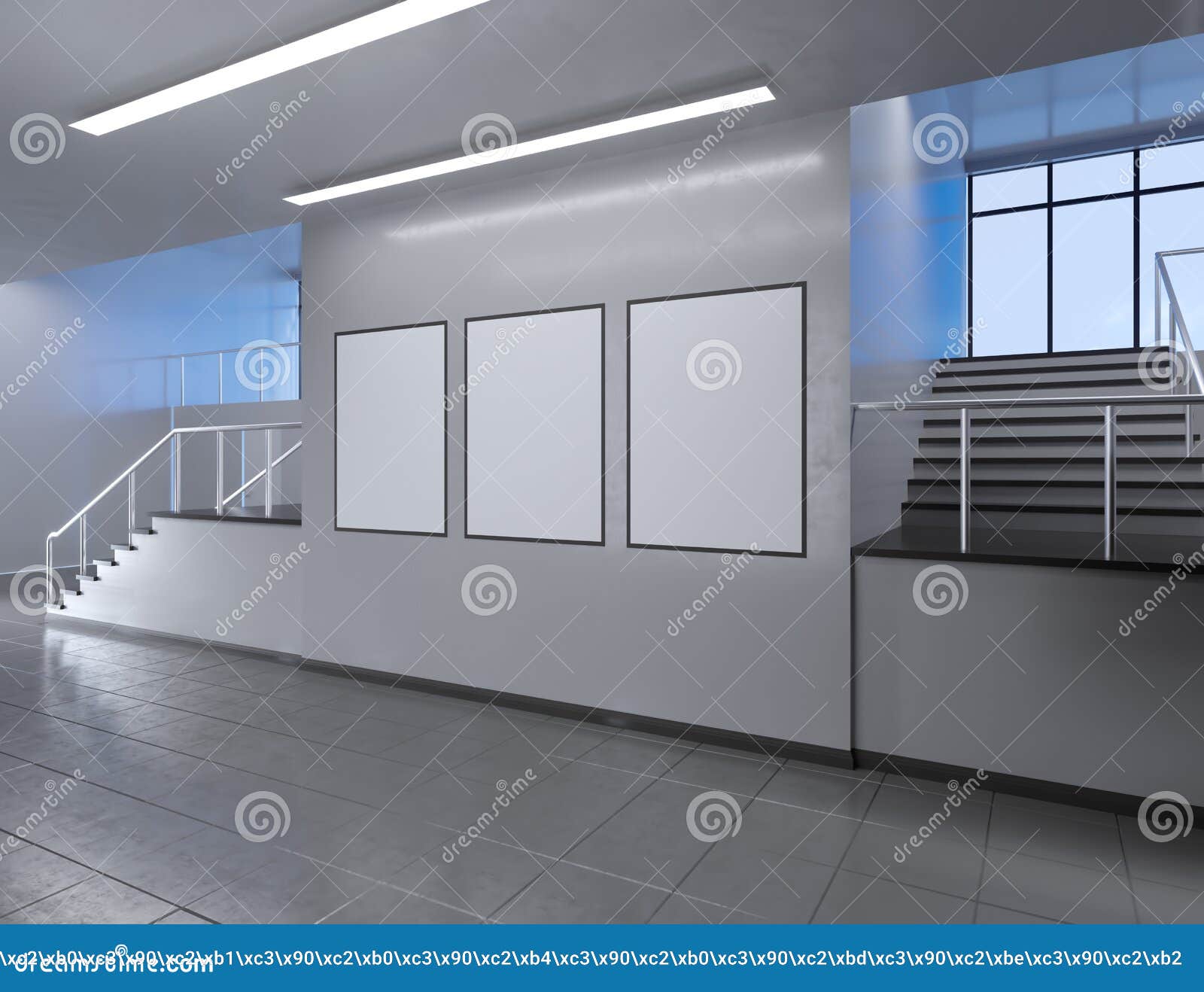 Modern School Corridor Interior with Empty Poster on Wall. Mock Up, 3D ...