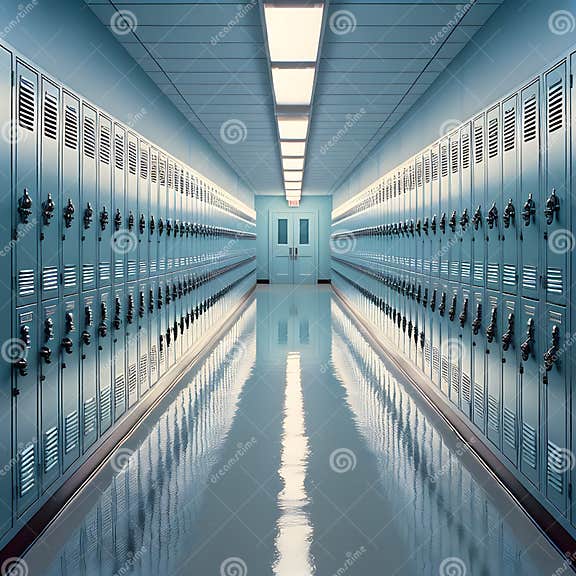 Modern School Hallway Design Stock Illustration - Illustration of long ...
