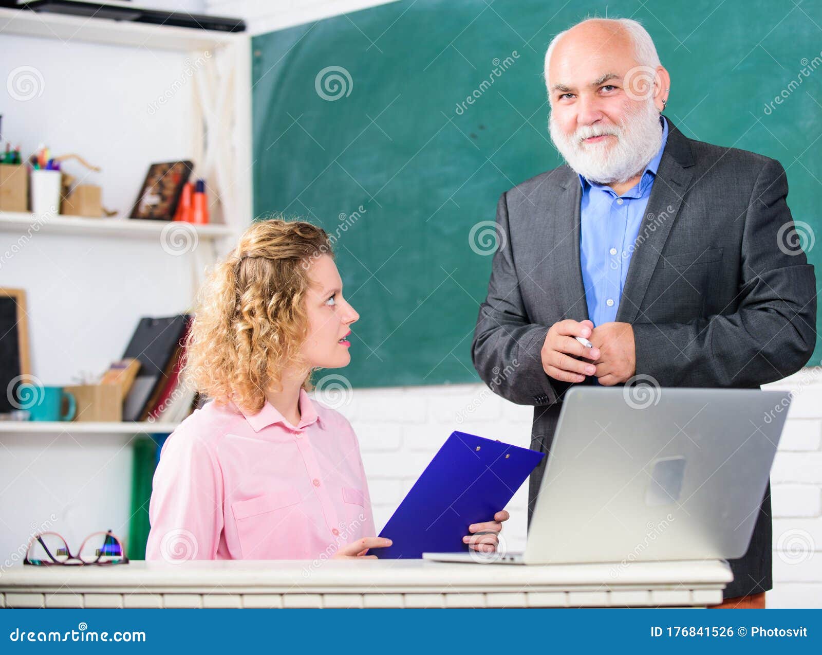 Modern School. Lecturer Educator Sharing His Knowledge. Communicate ...