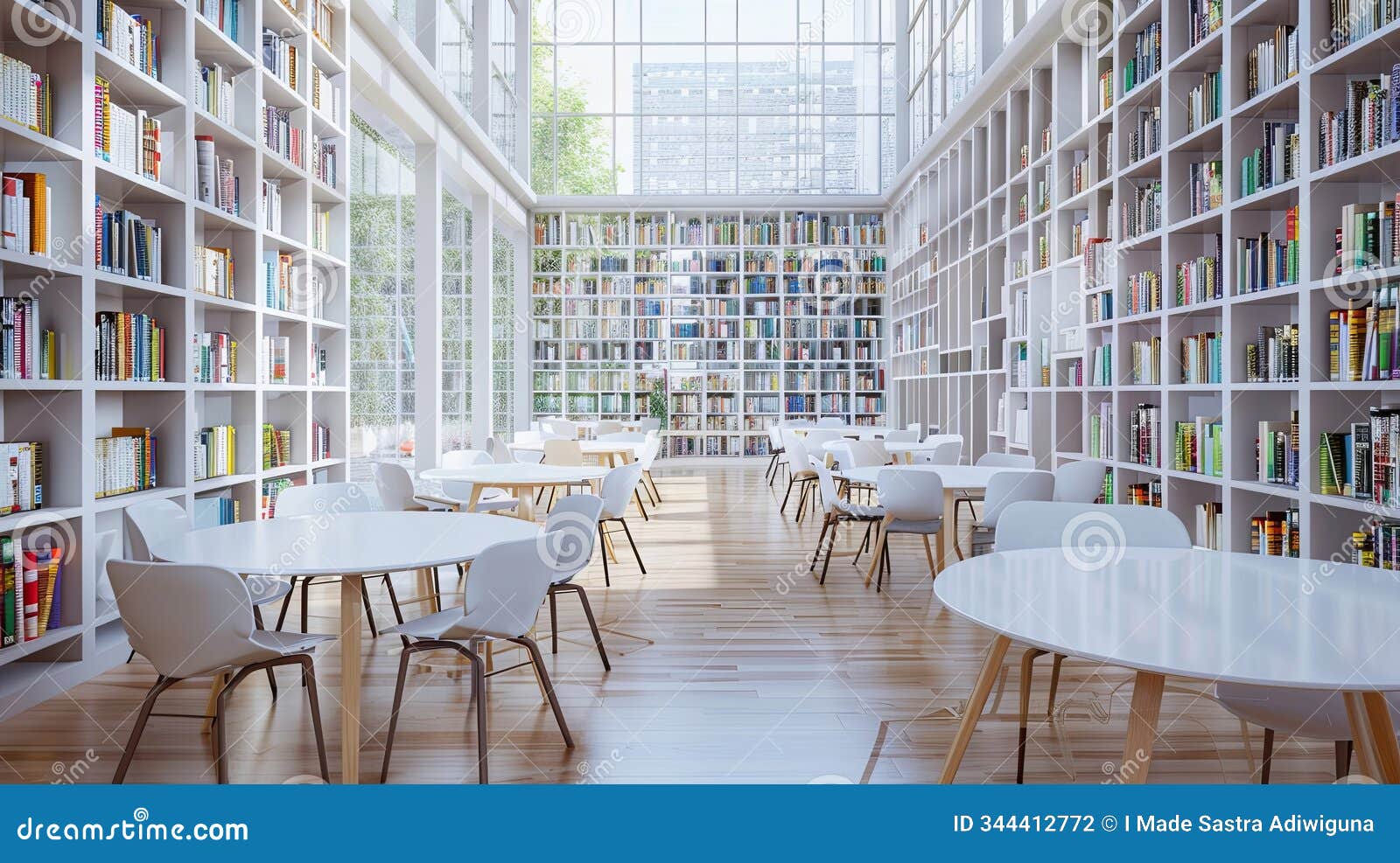 Modern School Library Interior Featuring Panoramic City Views ...