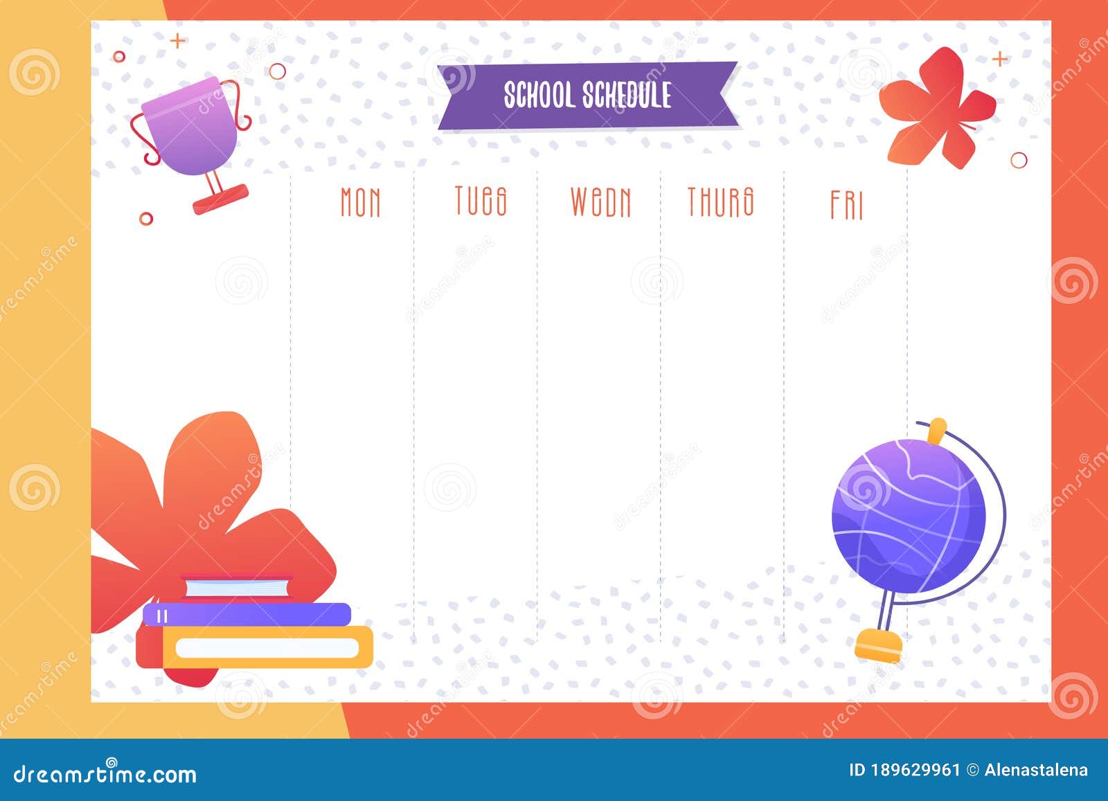 Modern School Schedule Design Template with Gradient Maple Leaves, Ball ...