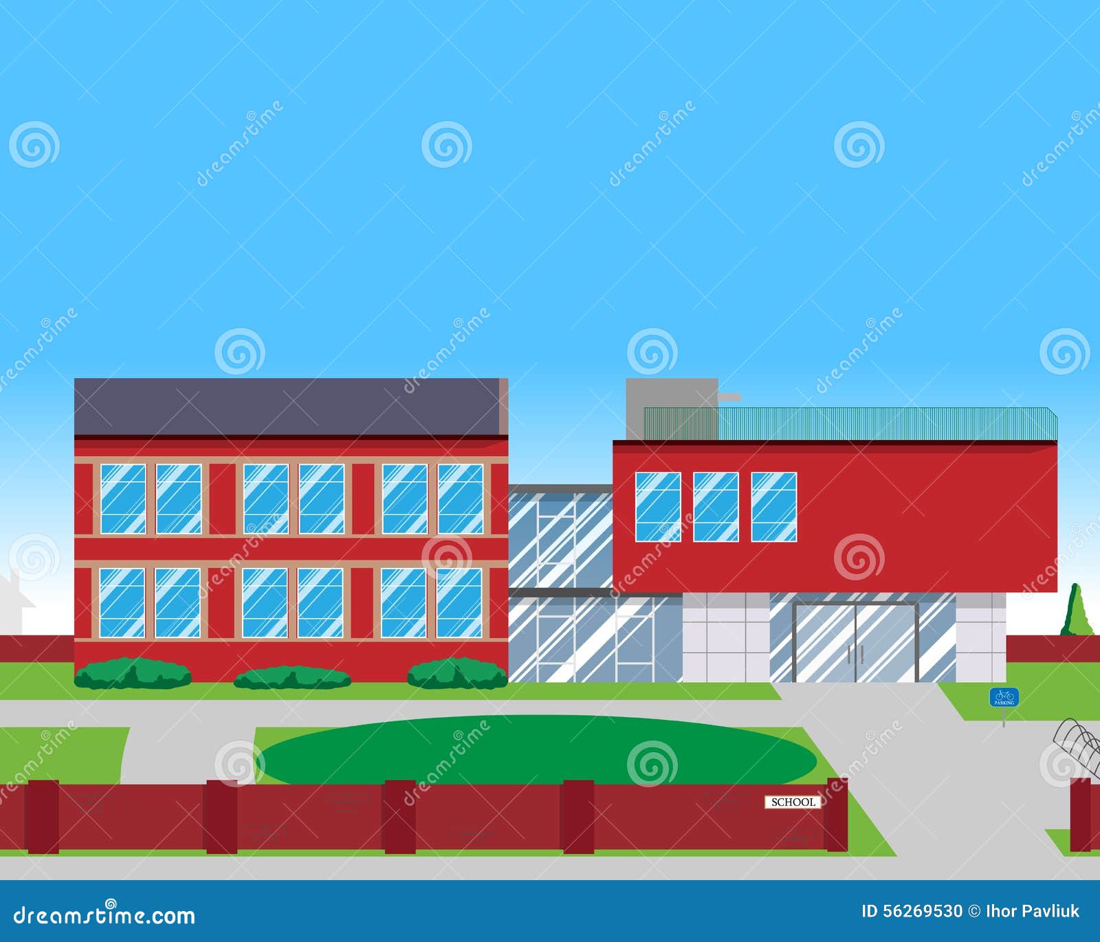 The modern school stock vector. Illustration of grass - 56269530