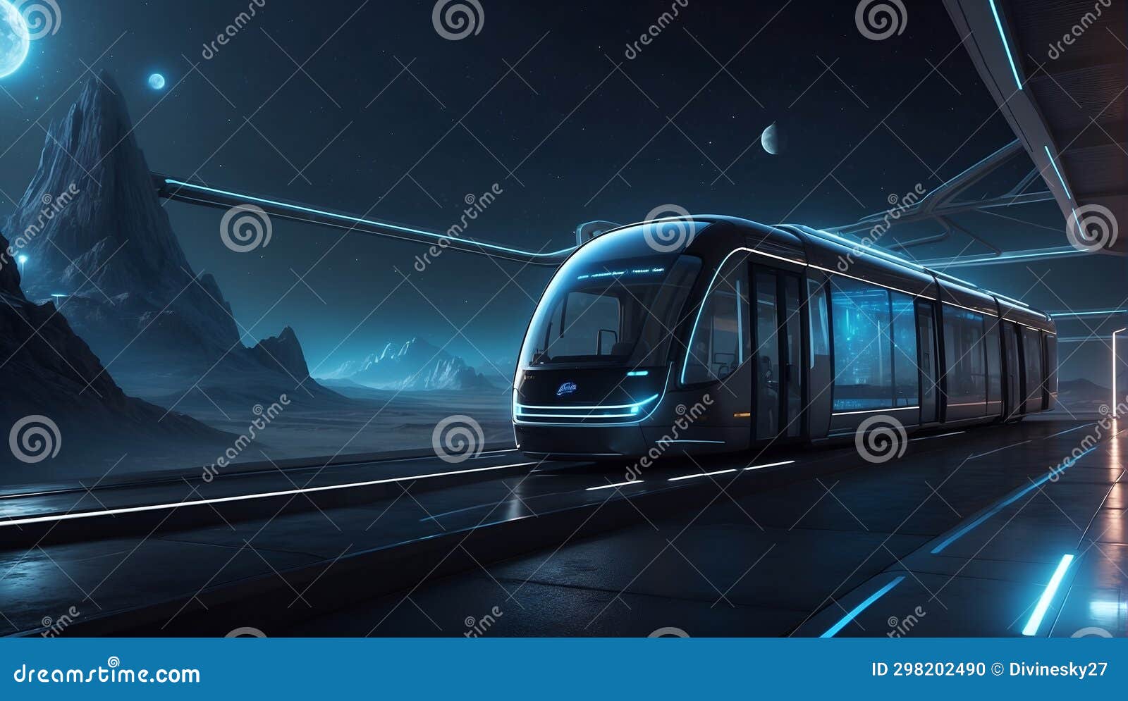 Modern Sci-fi Bus Stop on an Alien Landscape.ai Generated Stock ...