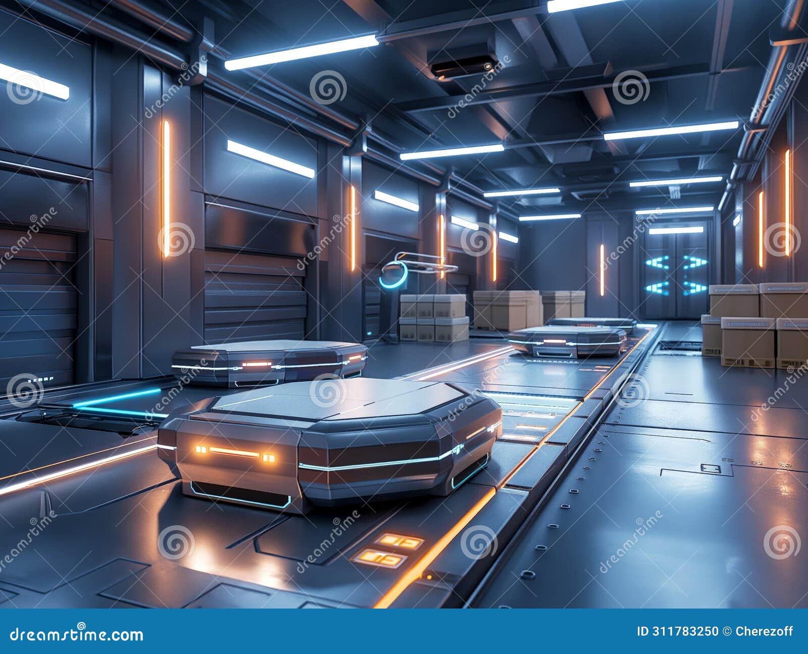 Futuristic Warehouse Interior with Automated Guided Vehicles Stock ...