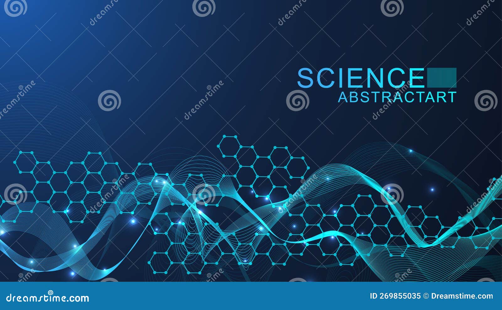 Modern Science Background with Lines, Dots and Hexagons. Wave Flow ...