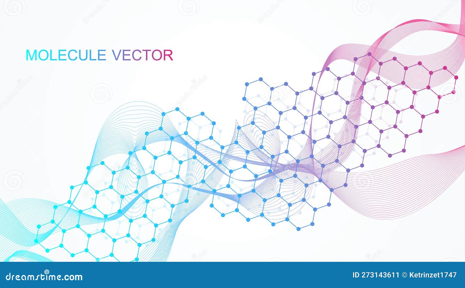 Modern Science Background with Lines, Dots and Hexagons. Wave Flow ...