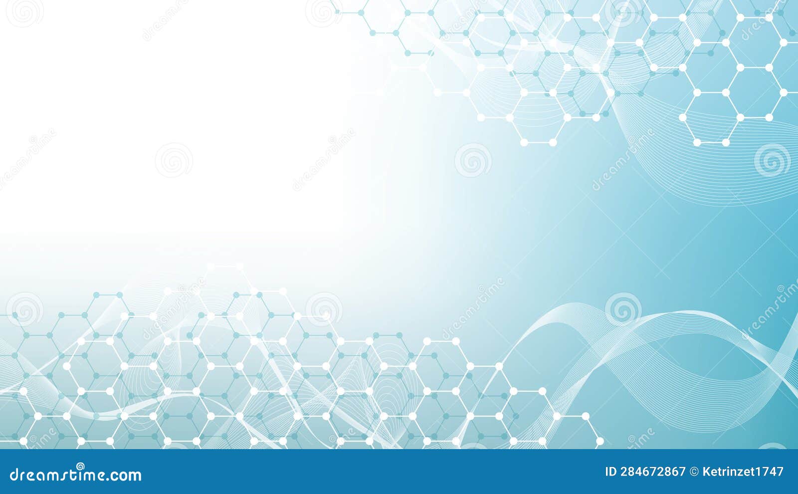 Modern Science Background with Lines, Dots and Hexagons. Wave Flow ...