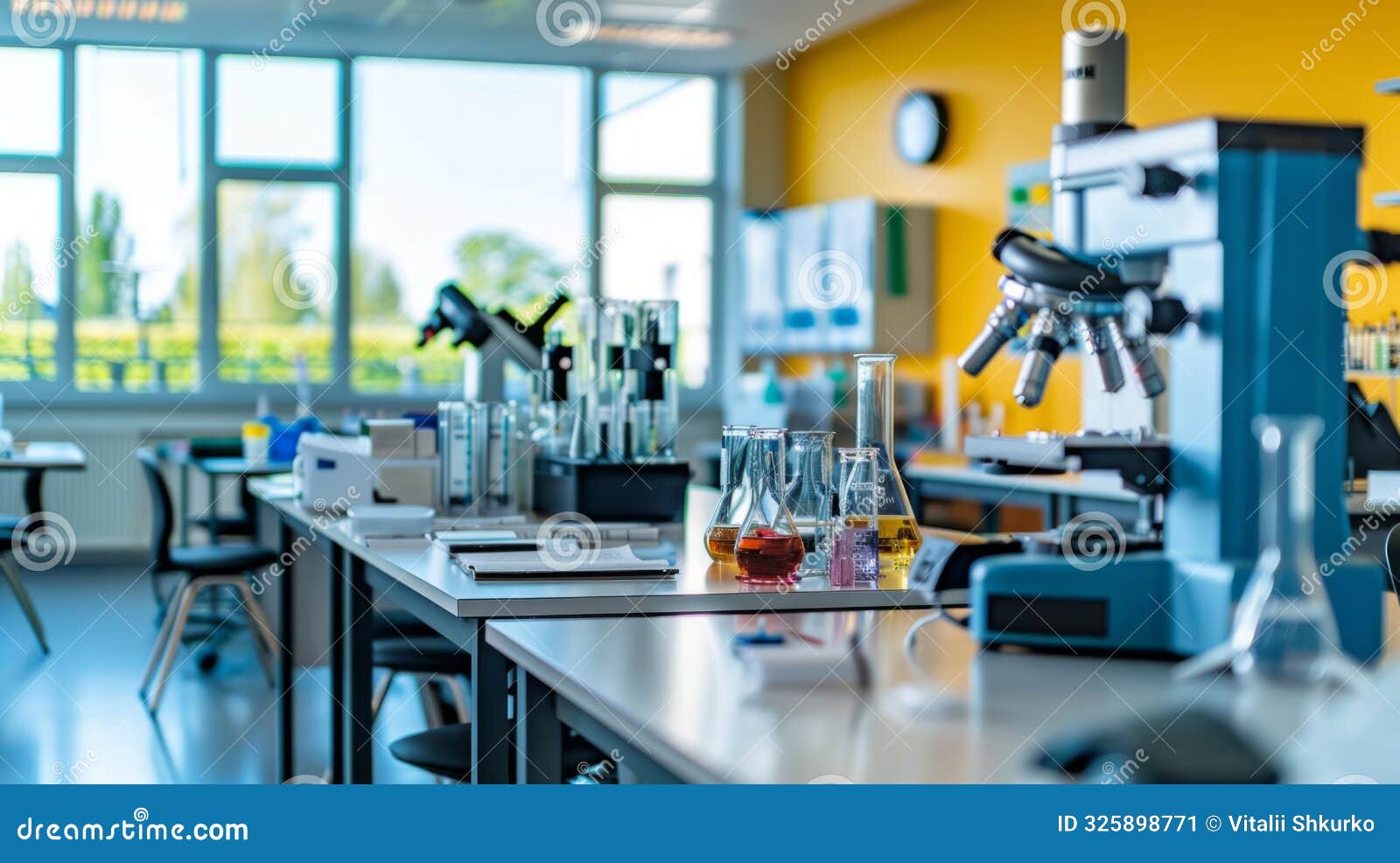 Modern Science Classroom with Lab Equipment and Bright Windows ...
