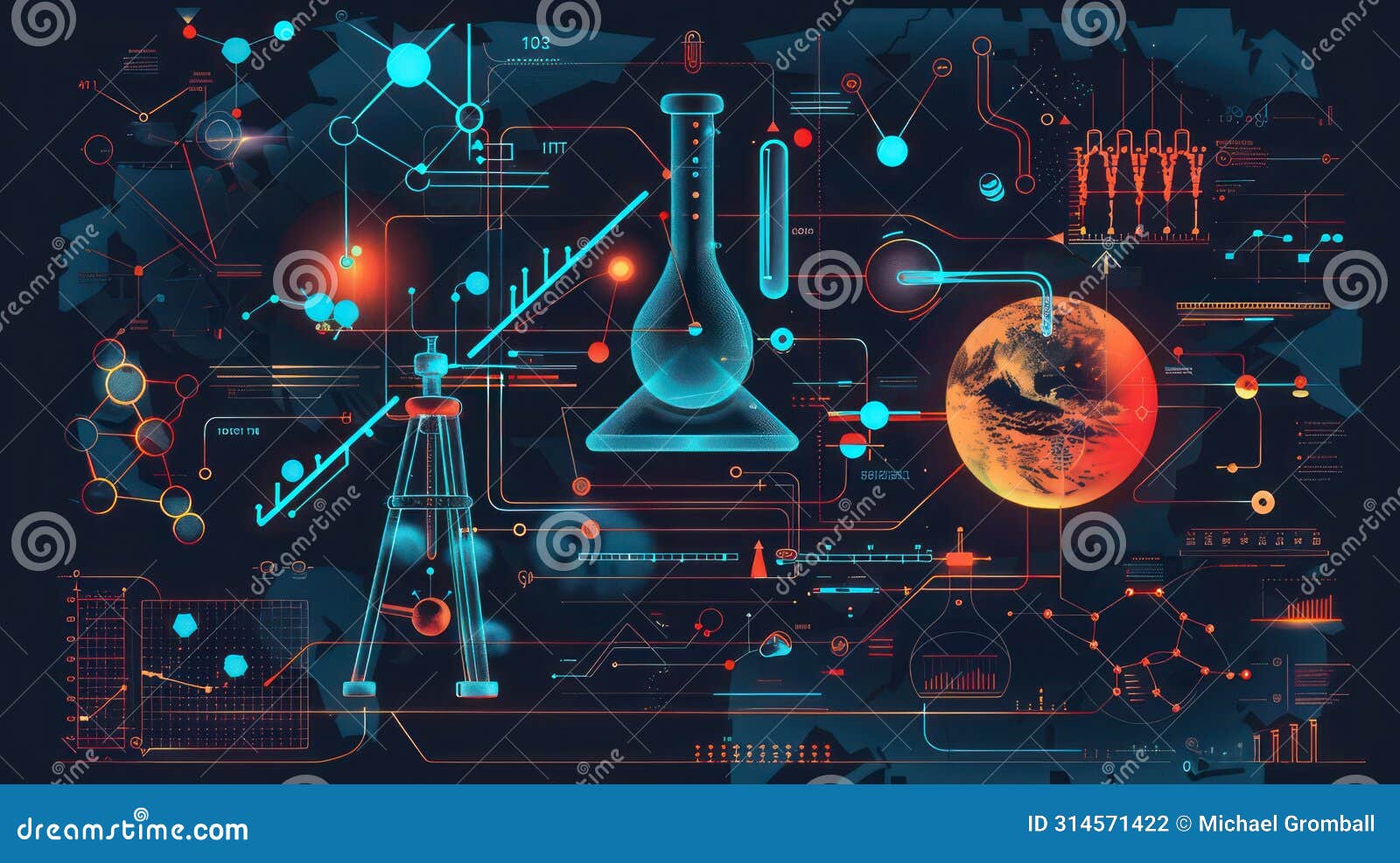 Modern Science Infographic Background with Planets Created with ...