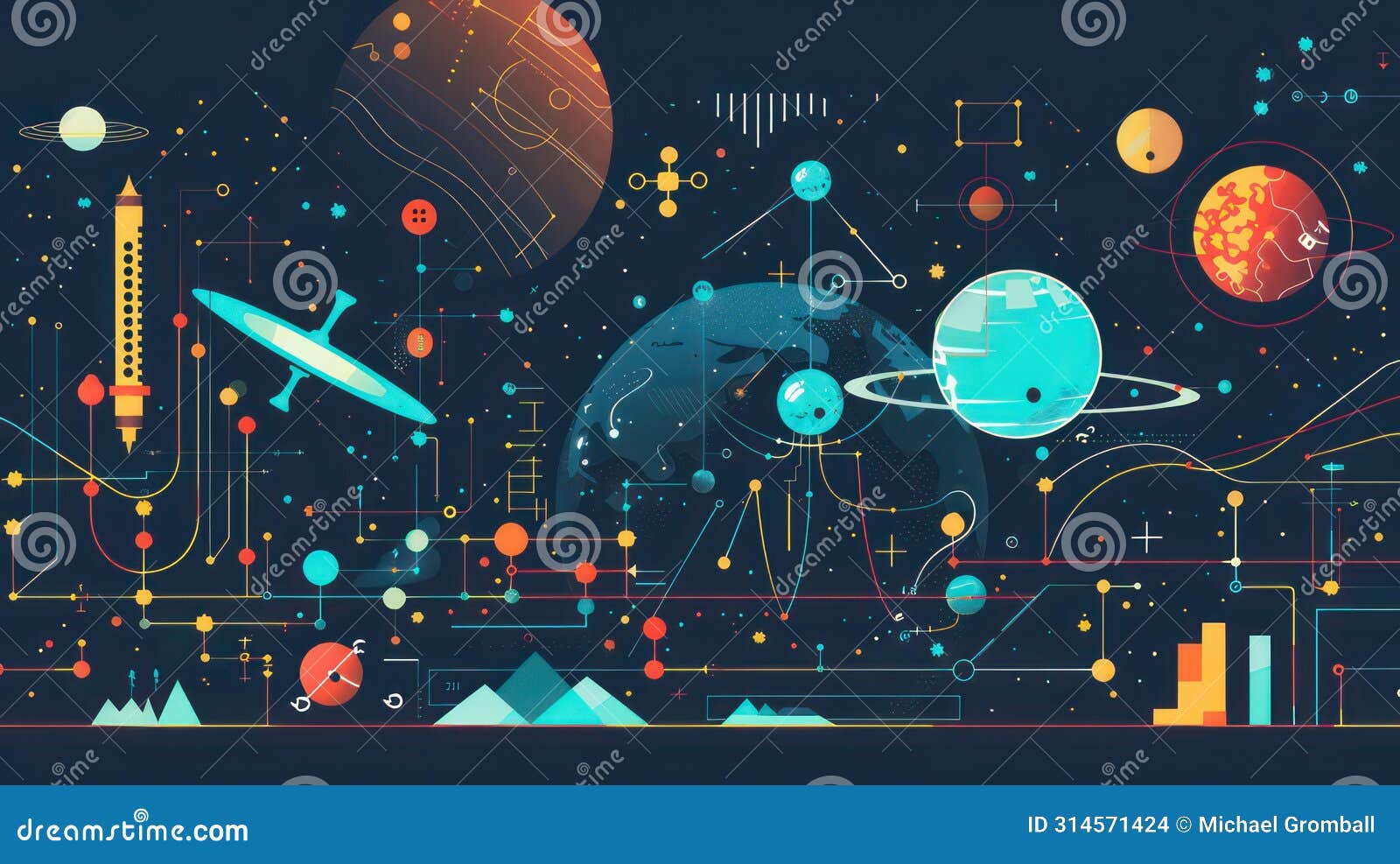 Modern Science Infographic Background with Planets Created with ...