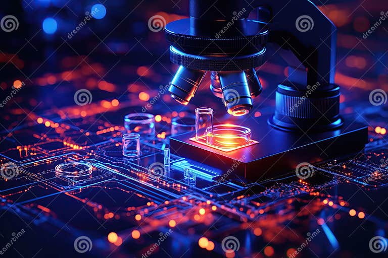 Modern Science Lab Vector Featuring a Glowing Microscope and Lab ...
