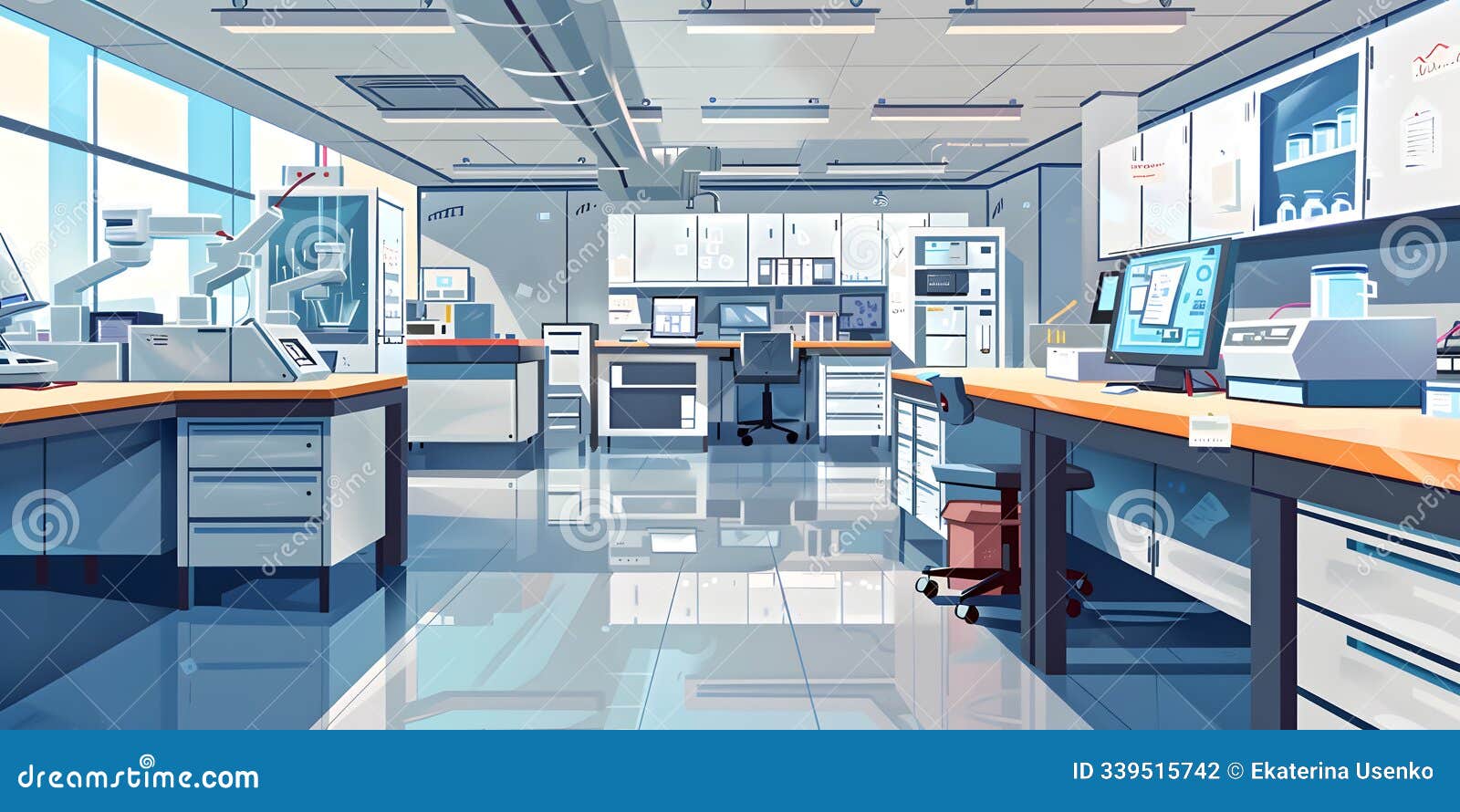 Modern Science Laboratory with Research Desks and Analytic Equipment ...