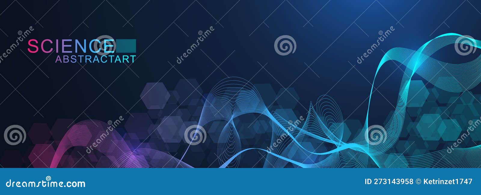 Modern Scientific Background with Hexagons, Lines and Dots. Wave Flow ...