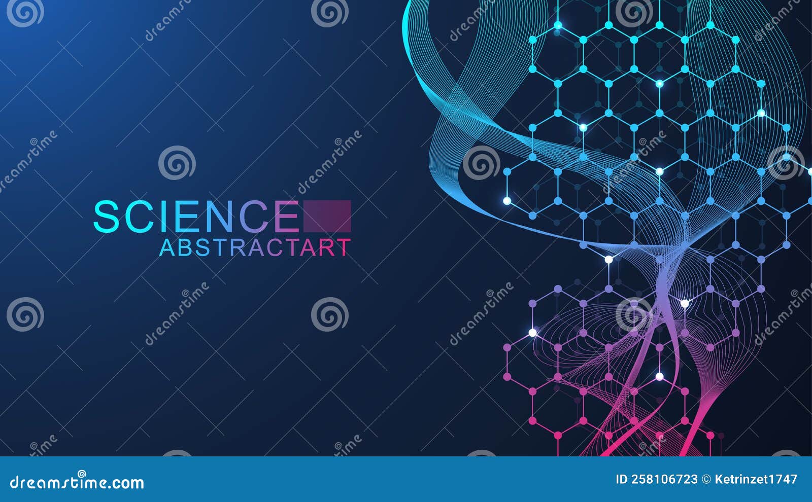 Modern Scientific Background with Lines, Dots and Hexagons. Wave Flow ...