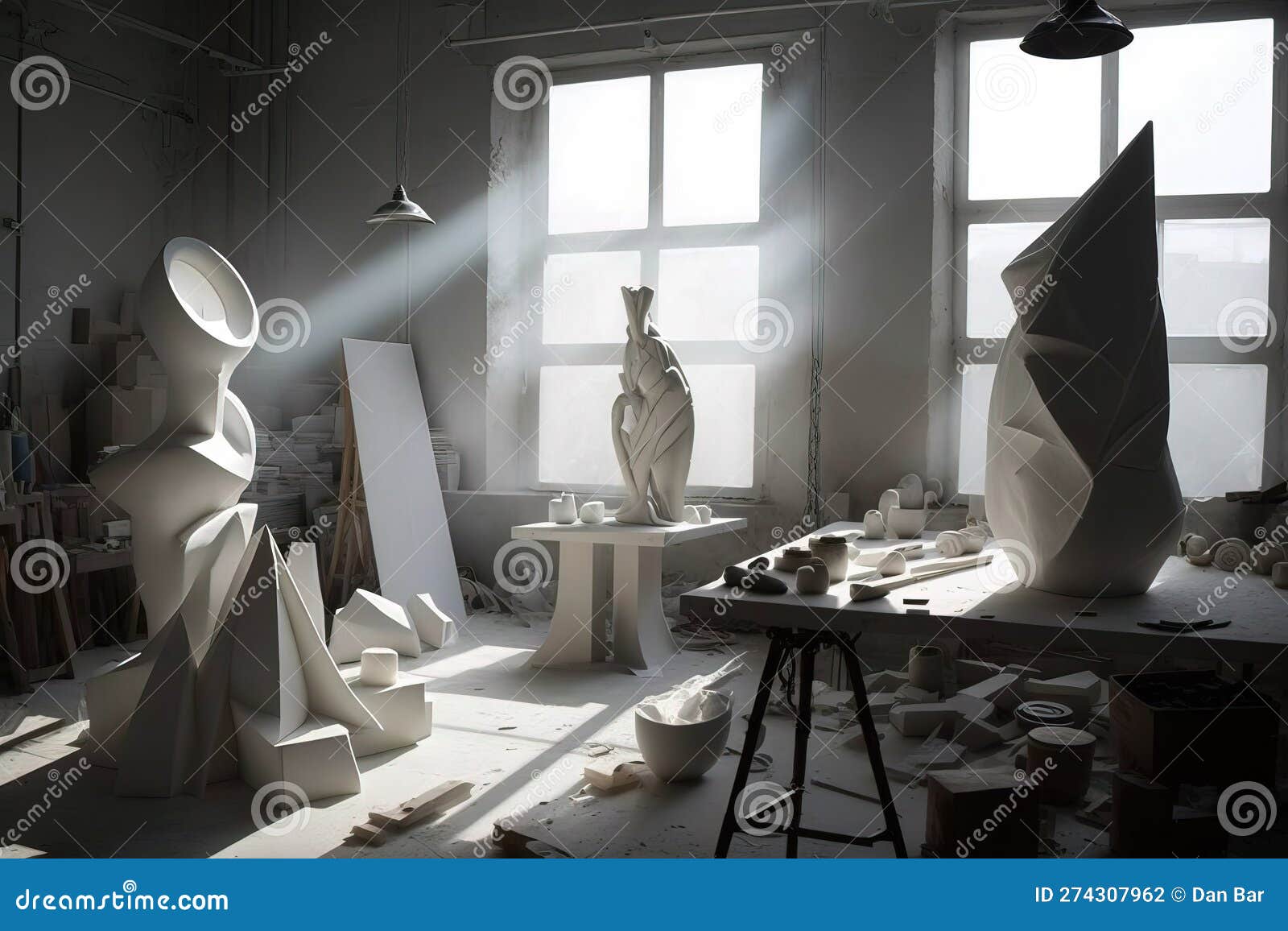 Modern Sculpture in the Making in a Big Bright Studio. Generative Ai ...