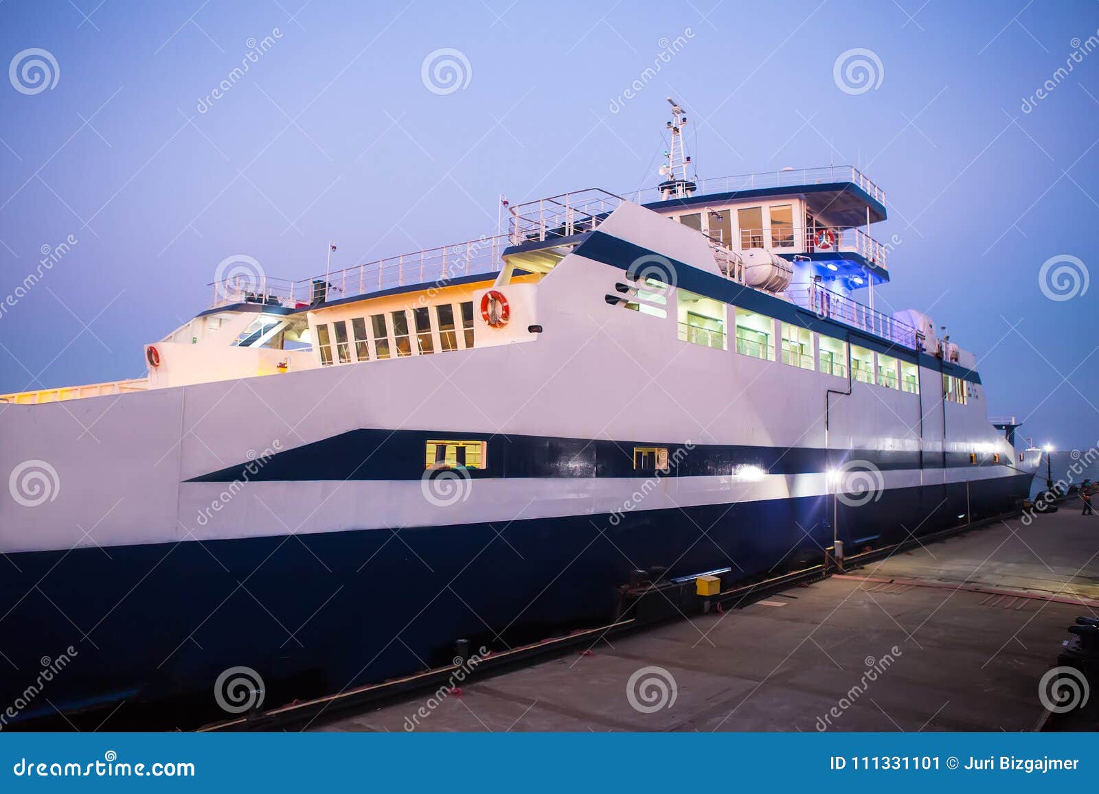 Modern Sea Ferry on Dock Ready for Loading. Stock Image - Image of ...