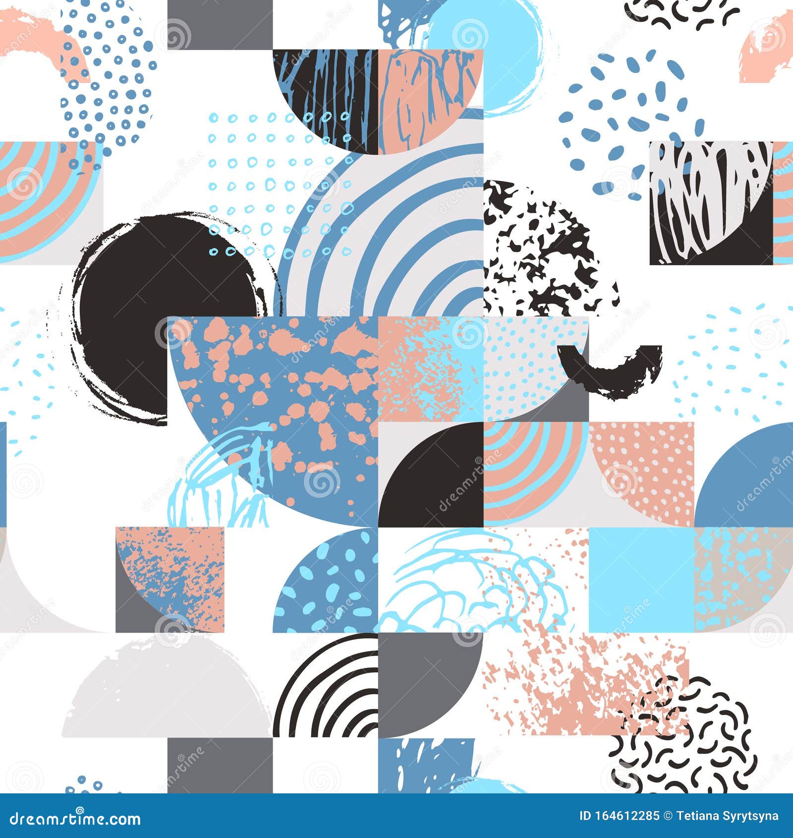 Modern Seamless Geometric Pattern: Semicircles, Circles, Squares ...