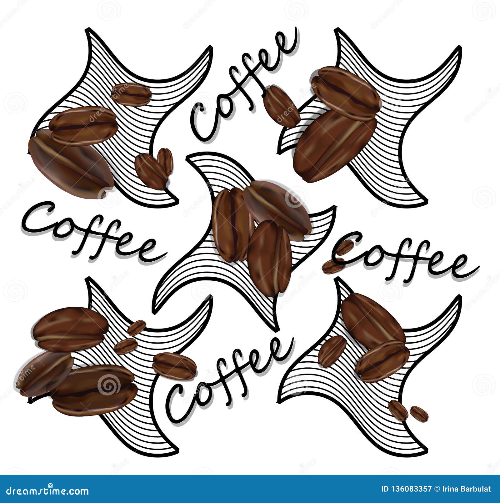 Modern Seamless Pattern, Coffee Beans and Shapes Theme Background in ...