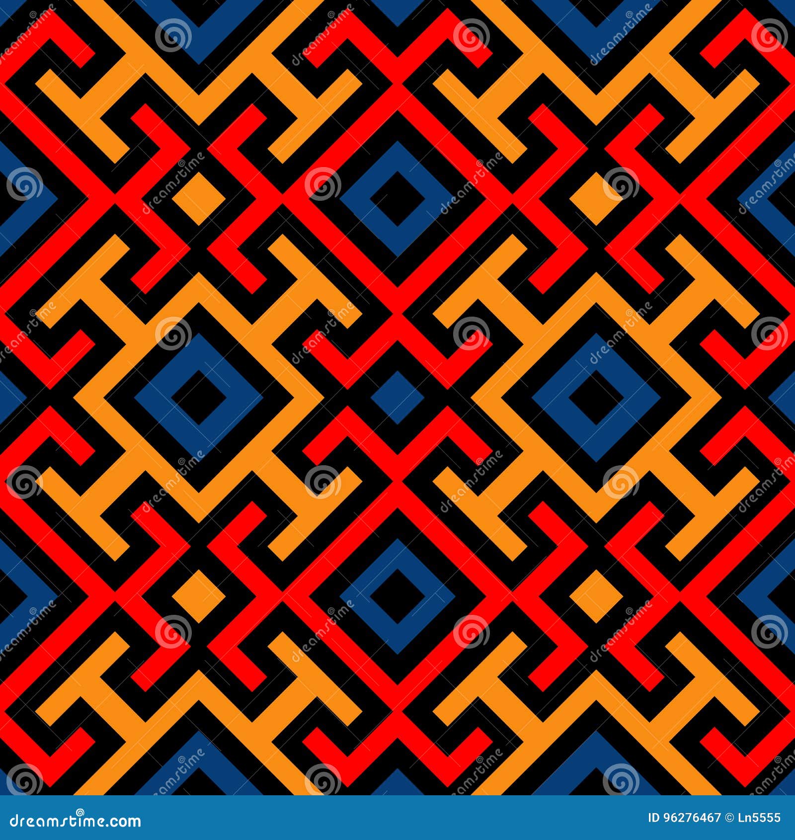 Modern Seamless Pattern with Decorative Ornament of Black, Red, Orange ...