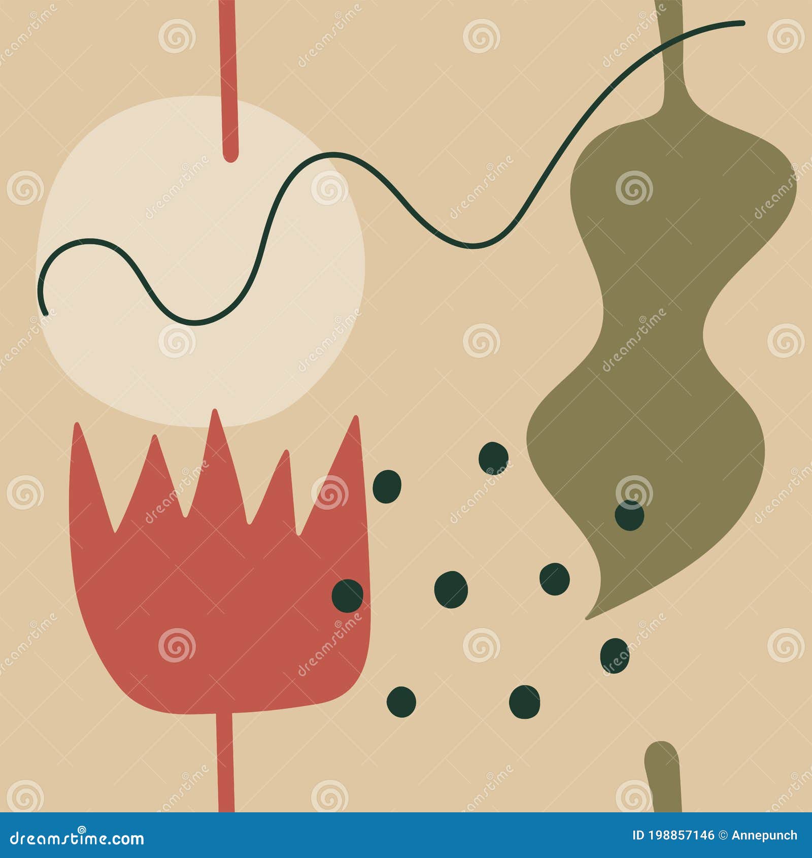 Modern Seamless Pattern with Organic and Geometric Shapes. Drawn by ...