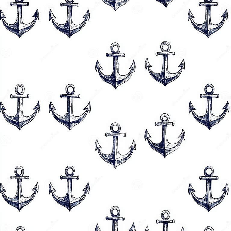 Modern Seamless Pattern of Ship Anchors. Monochrome Texture of ...