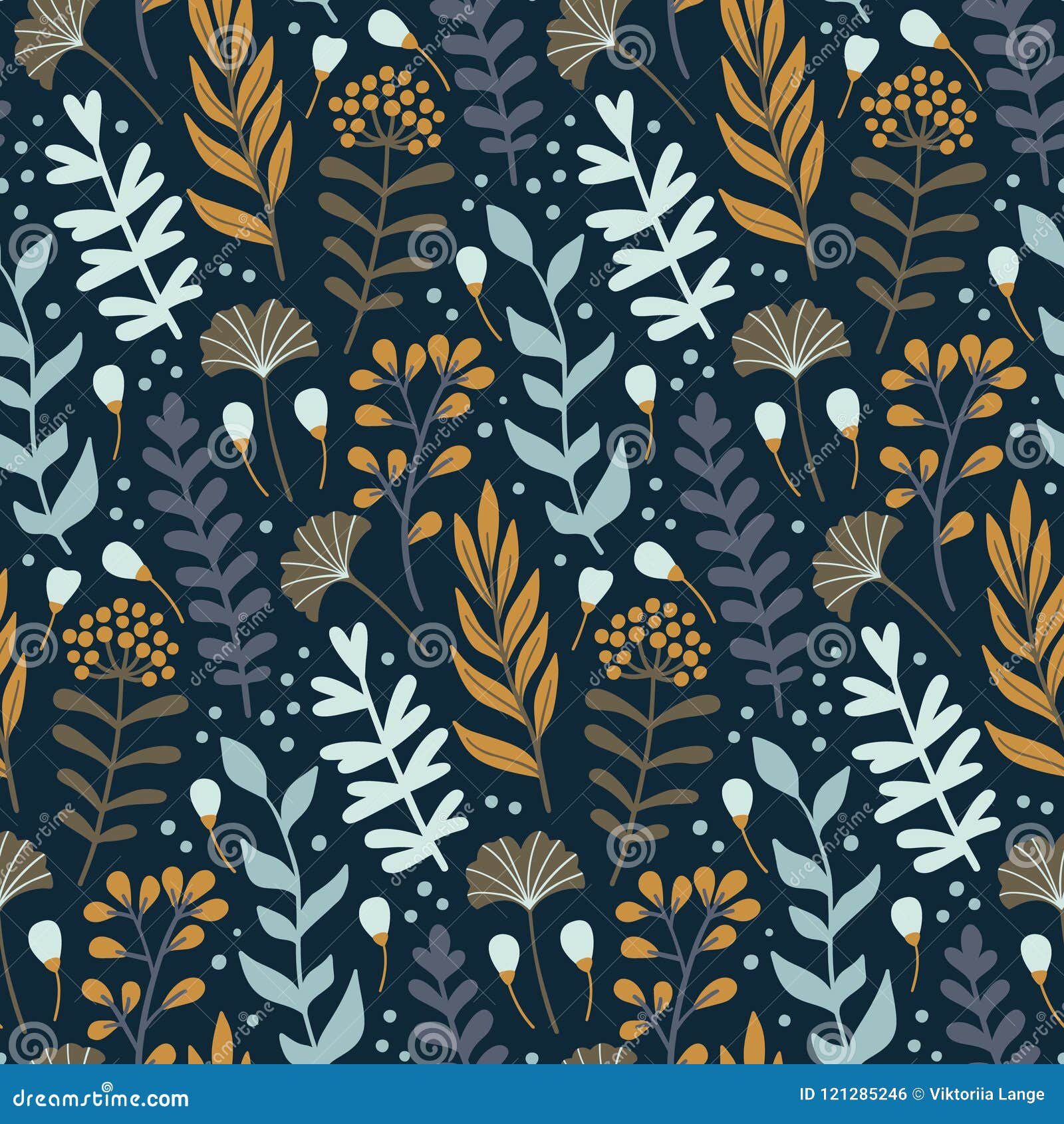 Modern Seamless Pattern with Wild Floral Elements. Hand Drawn Flowers ...
