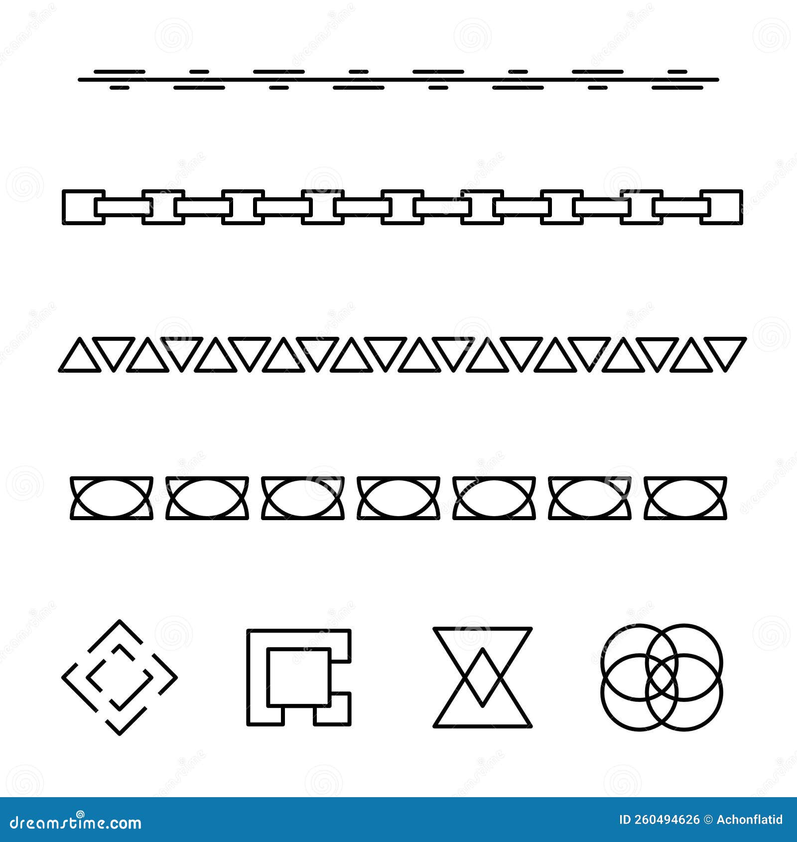 Modern Seamless Square and Line Triangle Circle Border Set with Corners ...