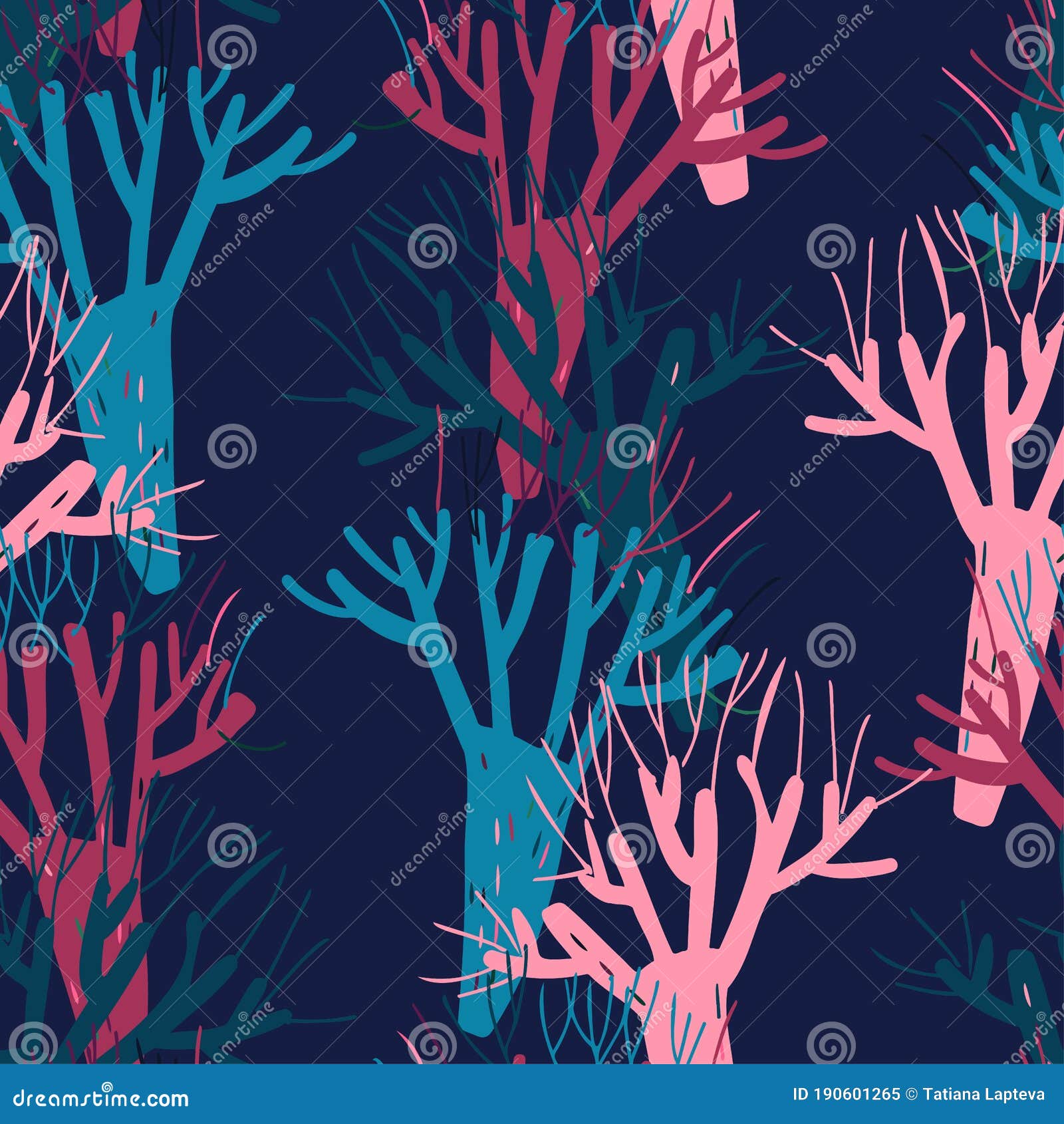 Modern Seamless Vector Simple Colourful Pattern with Trees in Dark ...