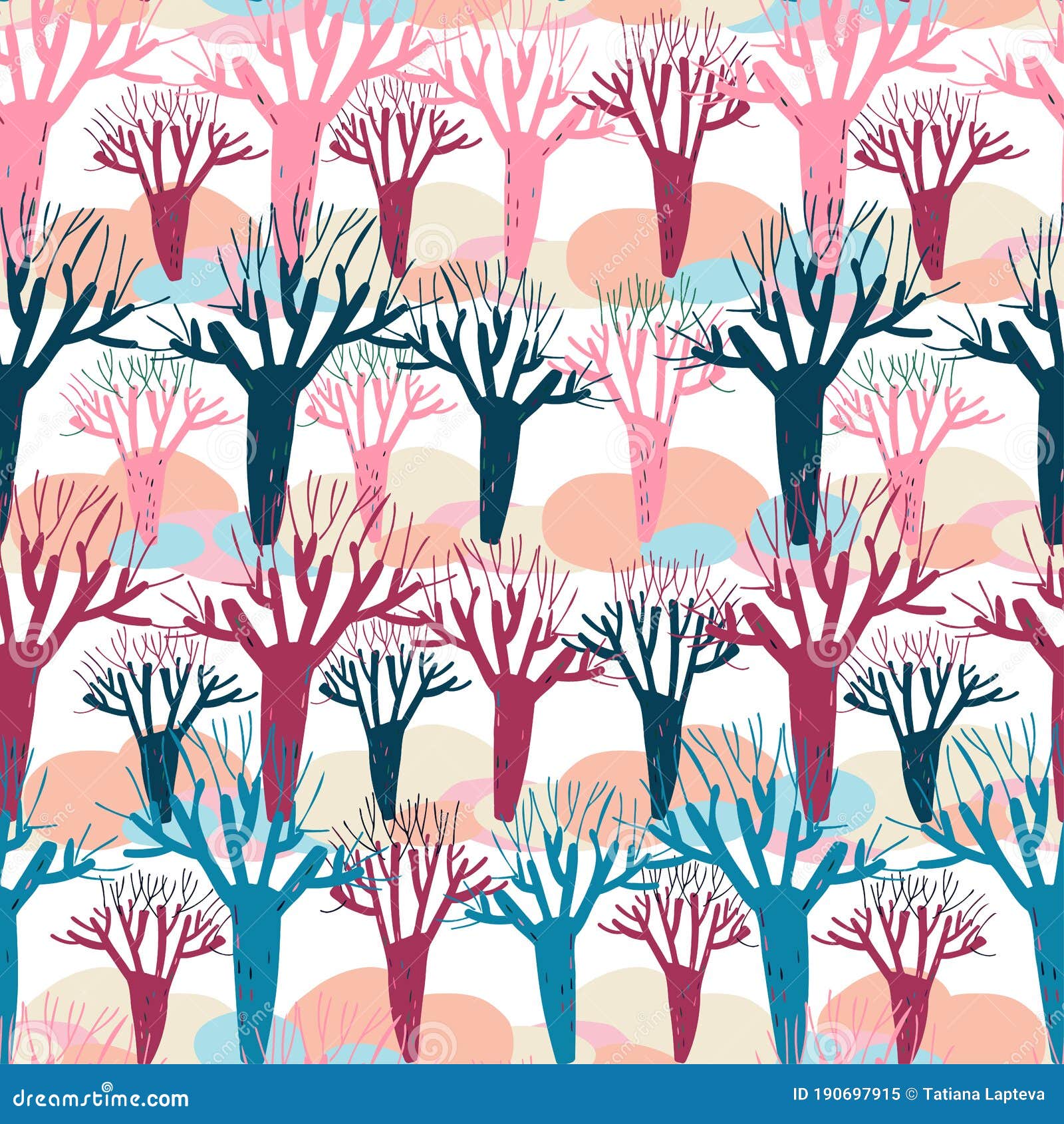 Modern Seamless Vector Simple Colourful Pattern with Winter Trees Stock ...