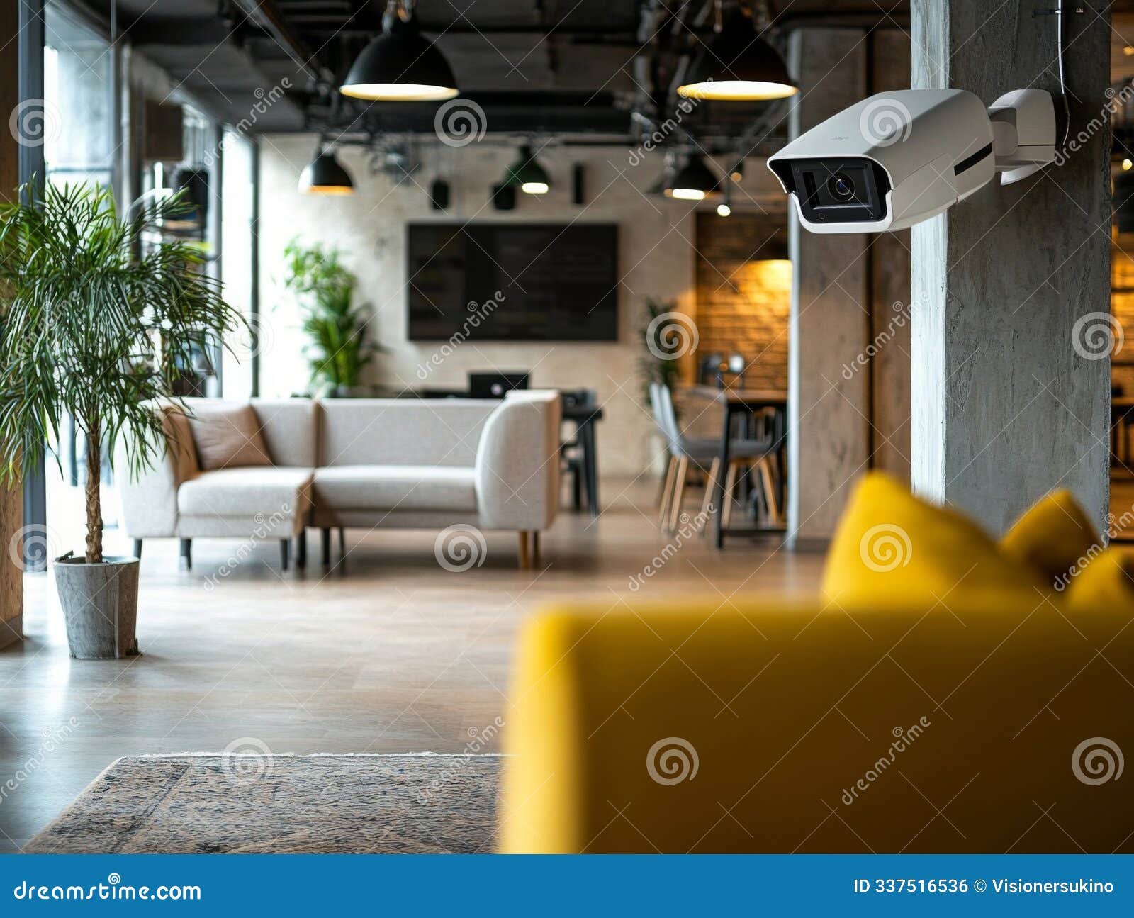 Modern Security Camera Mounted on a Concrete Wall in a Lobby Stock ...