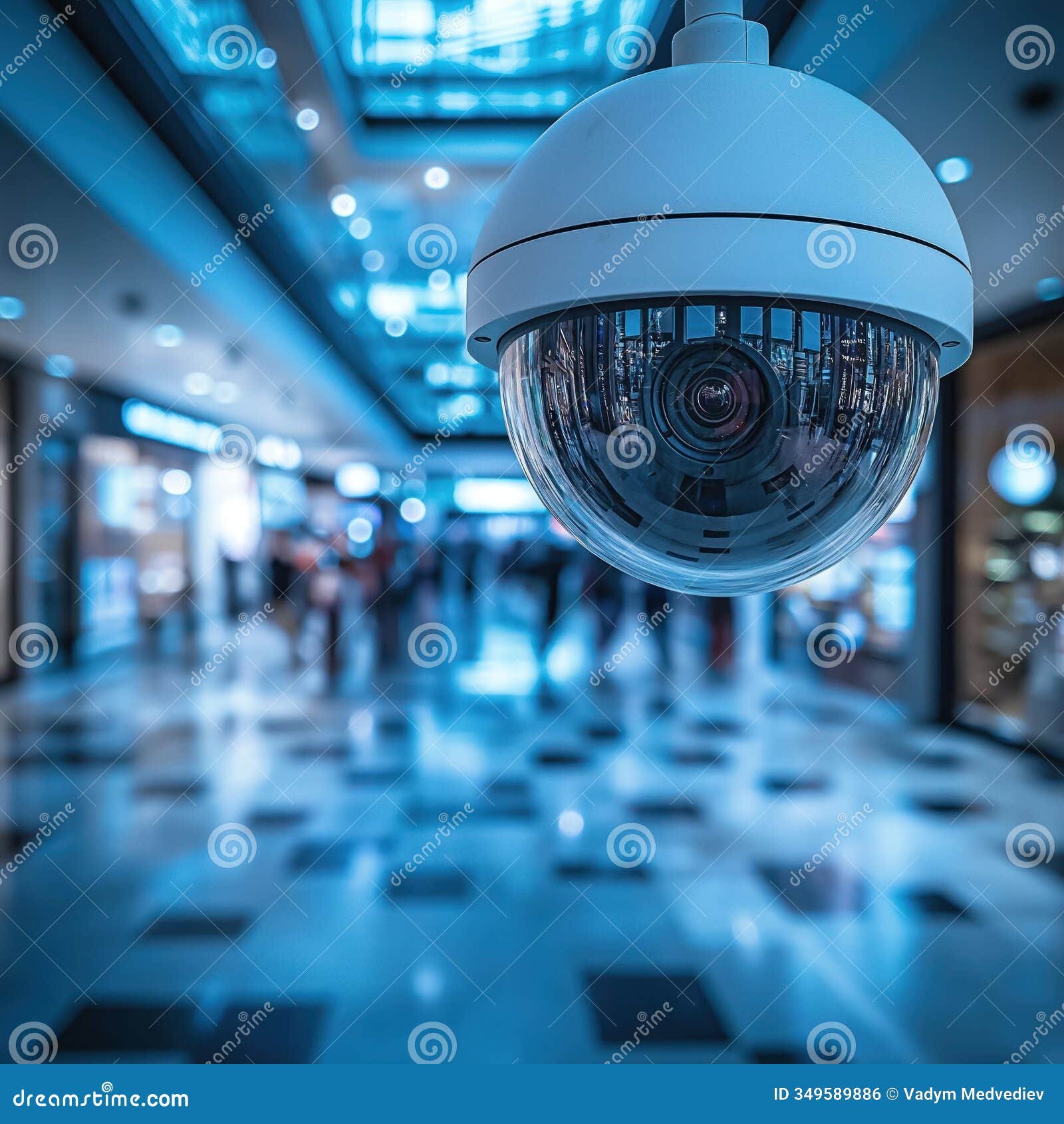 Modern Security Camera in Shopping Mall. Surveillance System Monitors ...