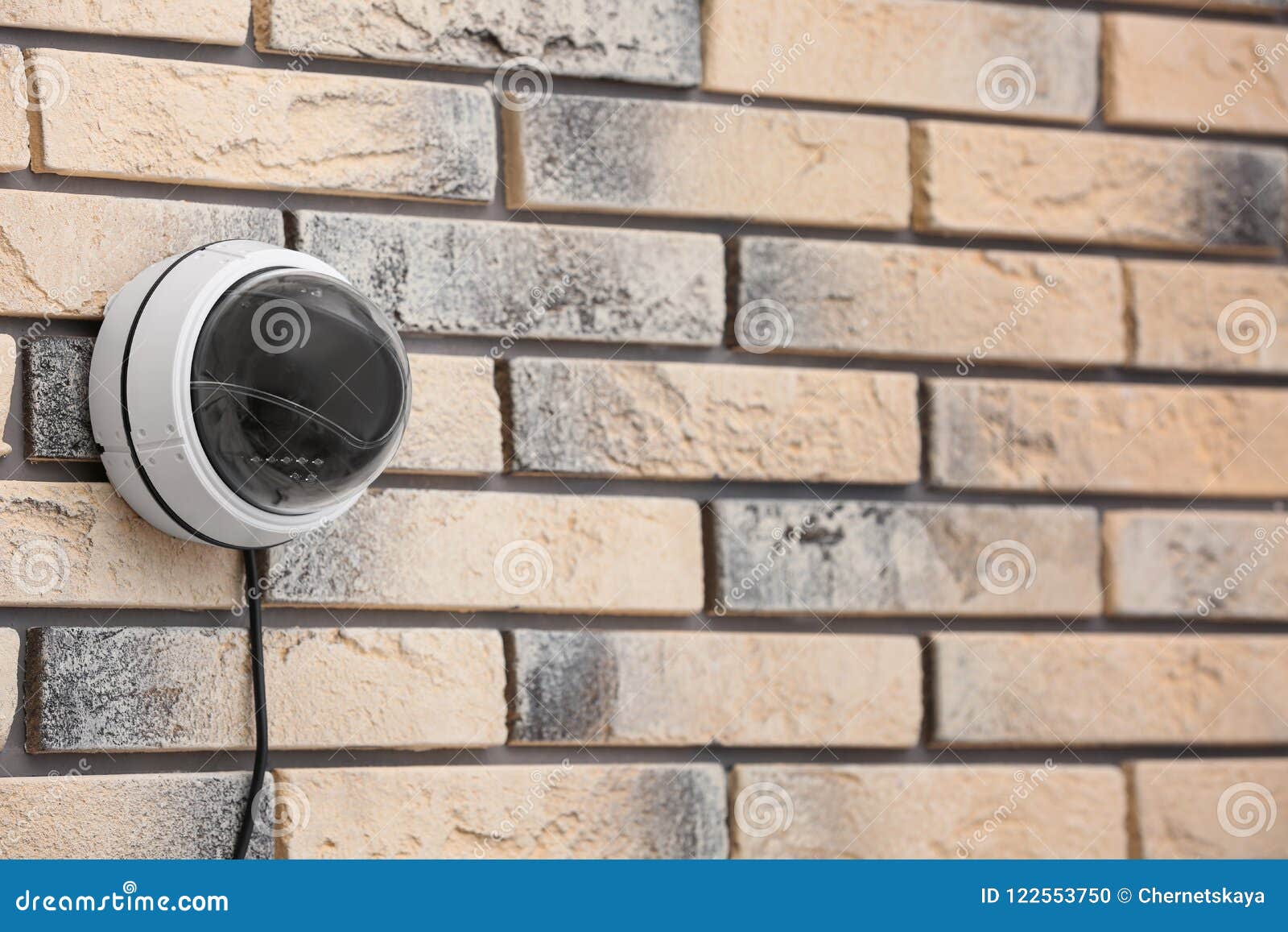 Modern Security CCTV Camera Brick Wall Stock Photo - Image of alarm ...
