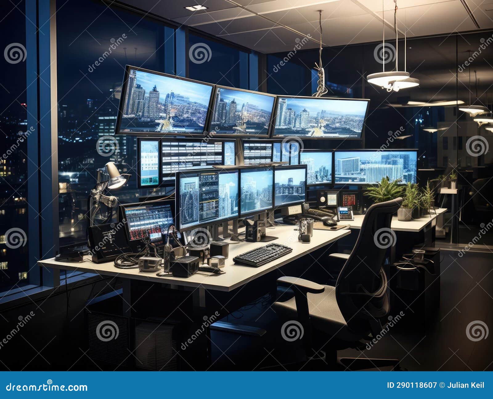 Modern Security Station with Multiscreen Surveillance System Stock ...