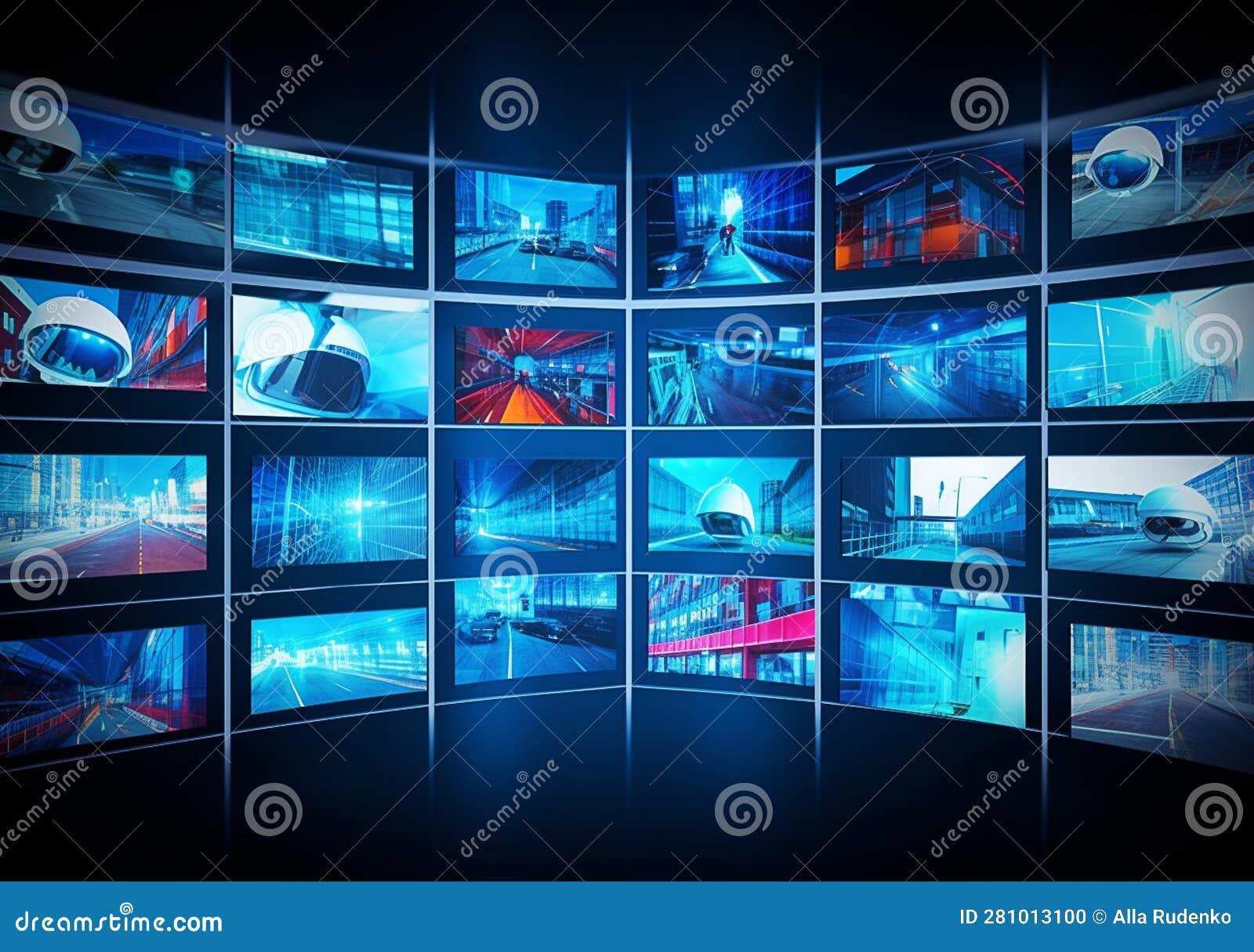 Modern Security System Control Room with Multiple Displays, Monitoring ...