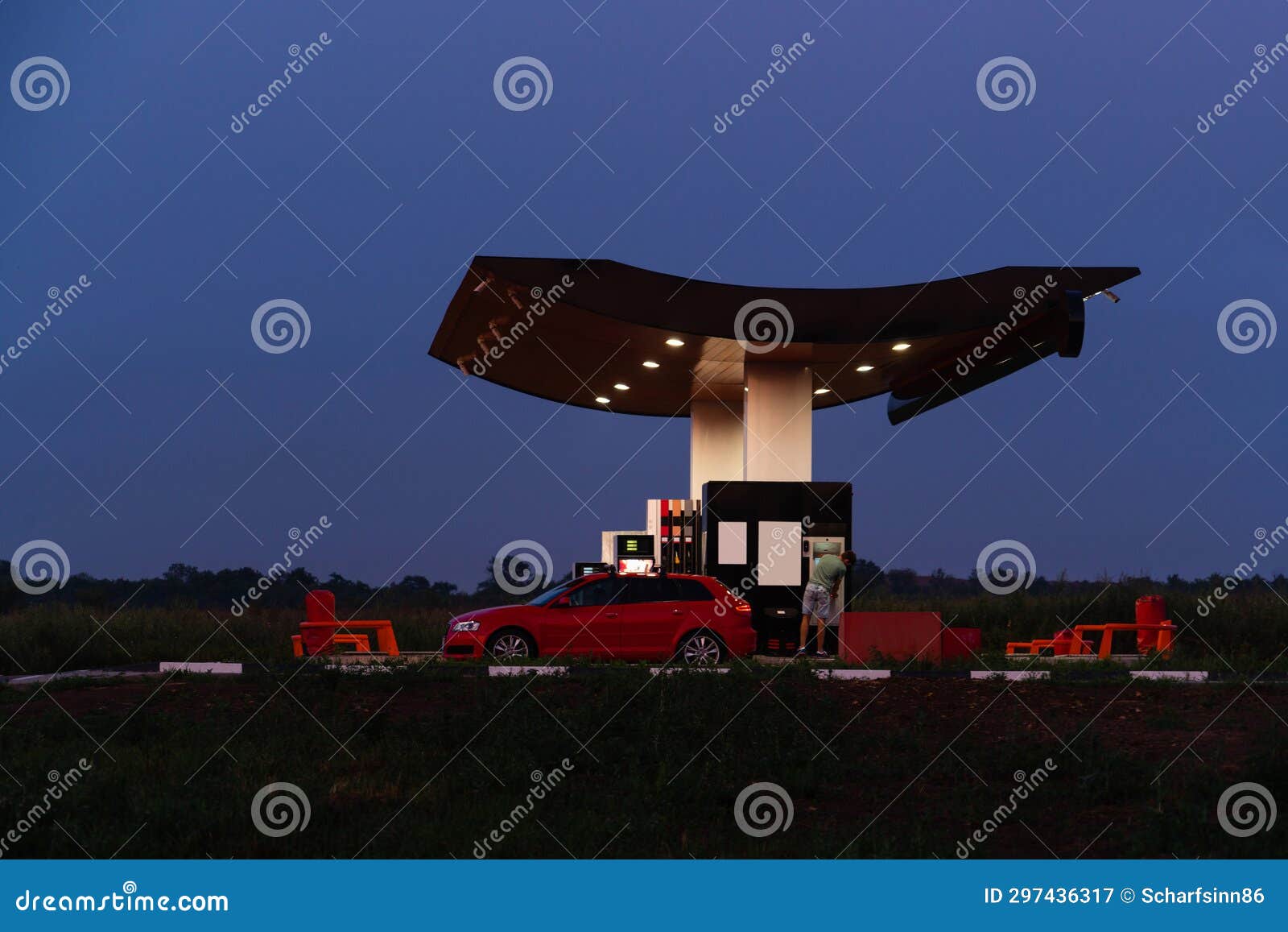 Modern Self Service Gas Station at Night Stock Image - Image of petrol ...
