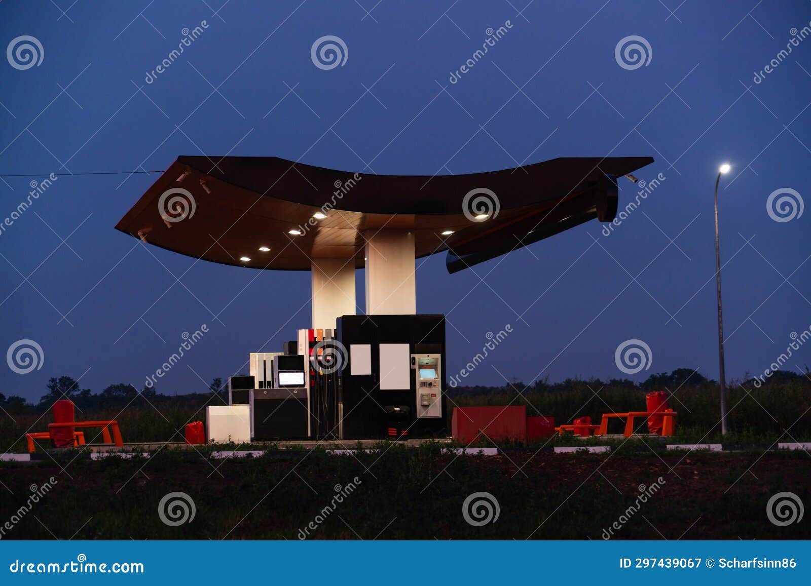 Modern Self Service Gas Station at Night Stock Image - Image of energy ...