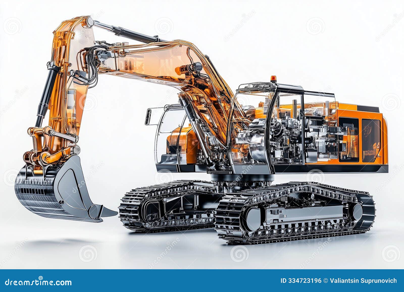 Modern Semi Transparent Excavator with Its Engine and Transmission ...